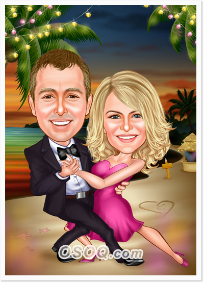 Vacation Honeymoon Couple Caricatures | Osoq.com